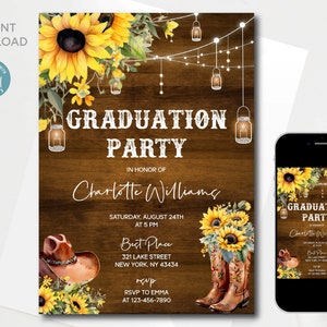 Western Graduation Party Invitation | Editable Rustic Template With ...