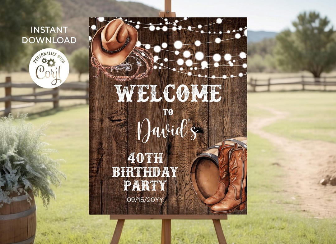 Rustic Cowboy Birthday Welcome Sign: Editable Western Poster (digital ...