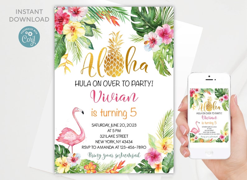 Editable Aloha Birthday Invitation Template Hawaiian - Etsy