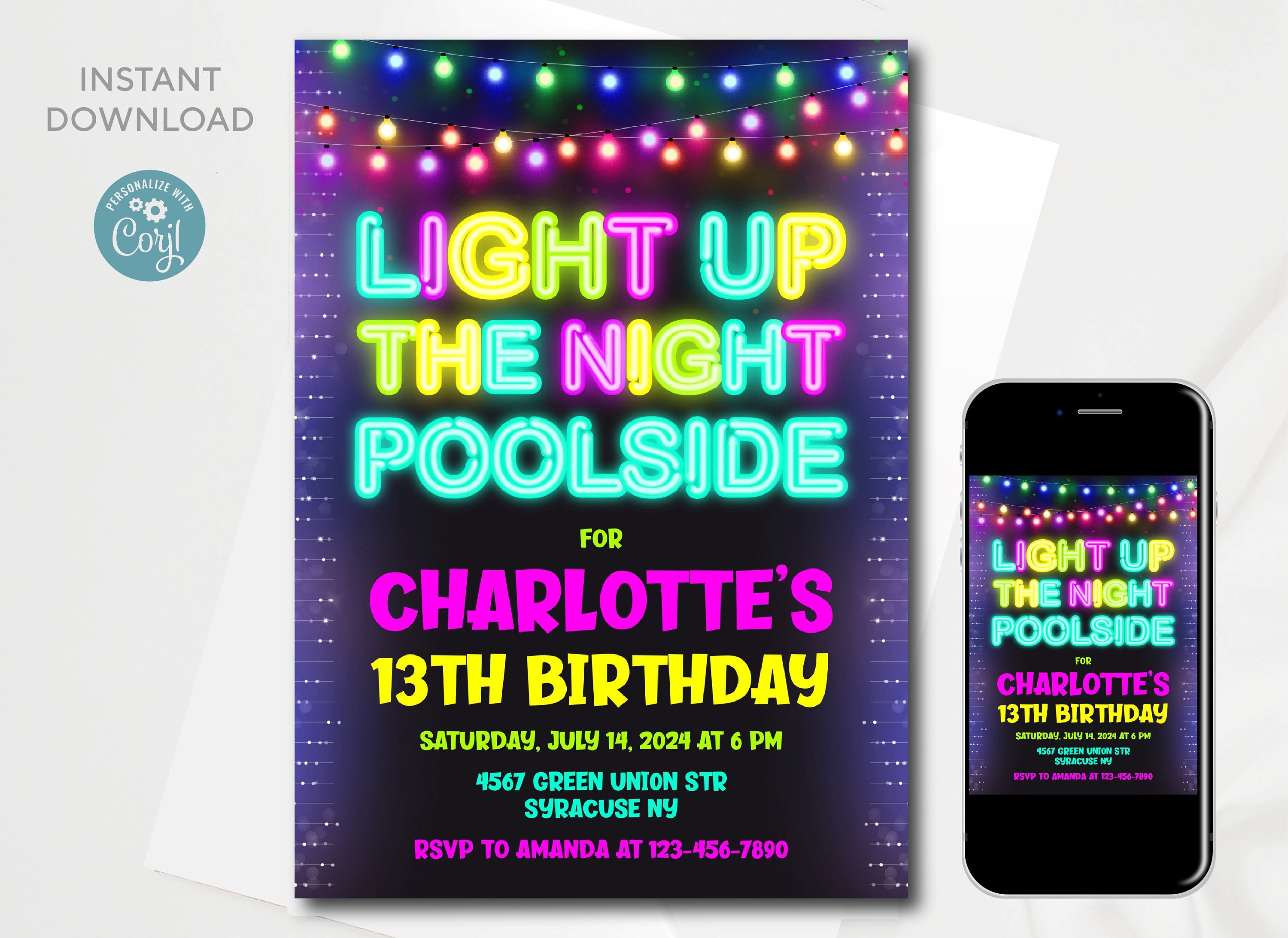 Night Pool Party Invitations