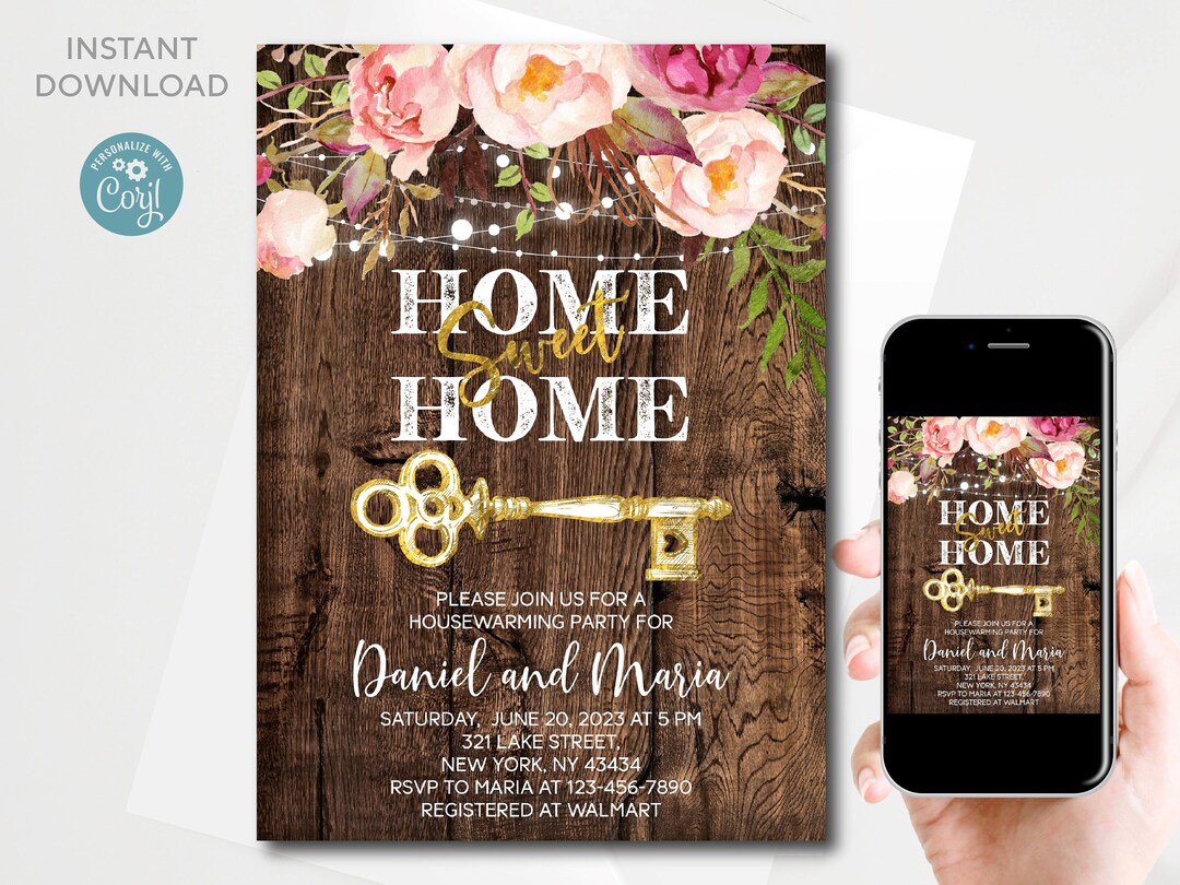 Editable Rustic Home Sweet Home Invitation Template, Housewarming Party ...