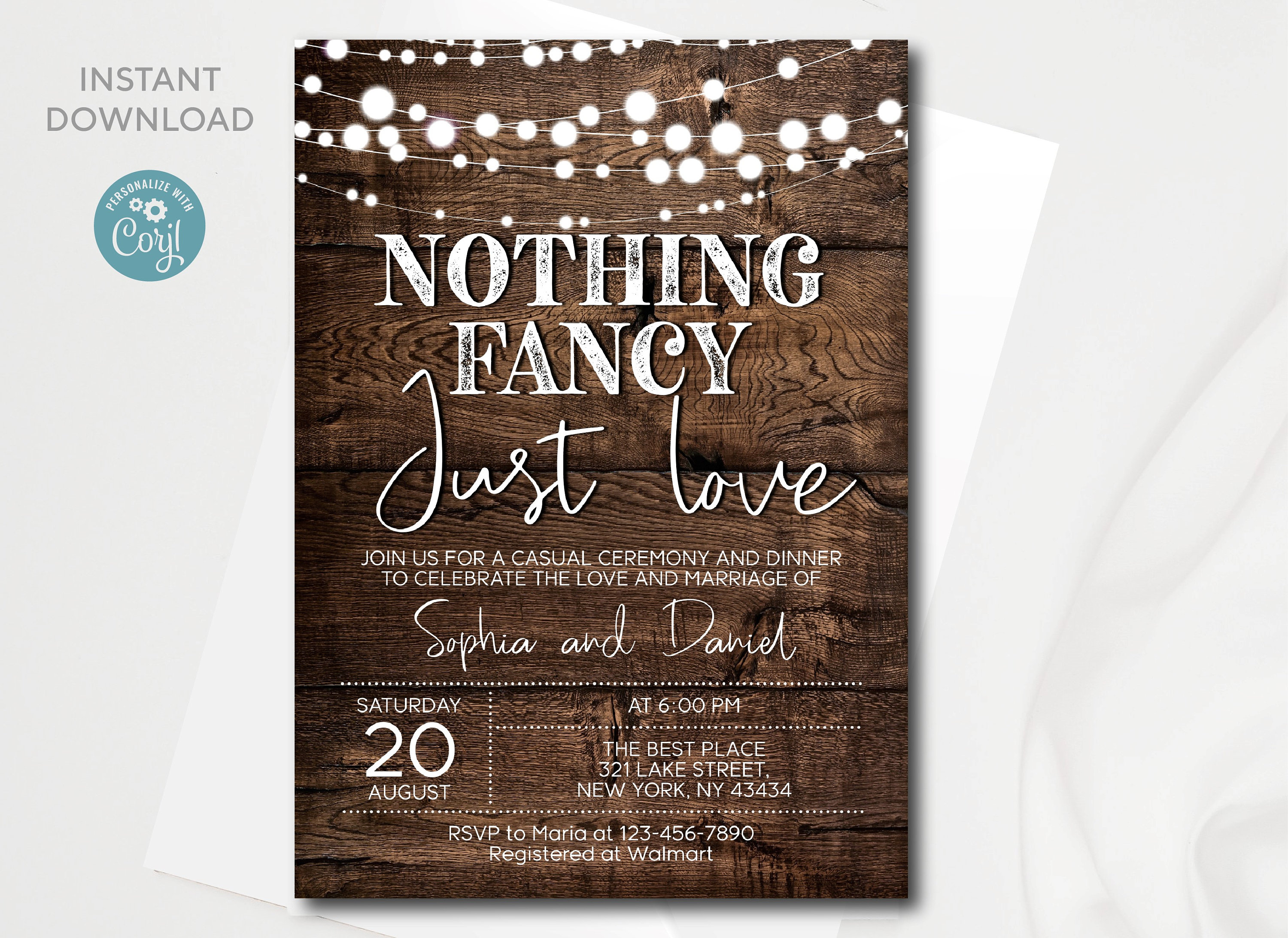 Editable Rustic Nothing Fancy Just Love Invitation Template - Etsy Canada