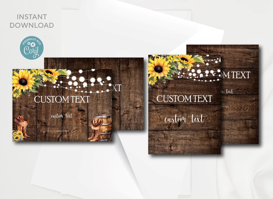 Editable Western Custom Card With Sunflowers, Size 5.5x4 Inches, Front ...