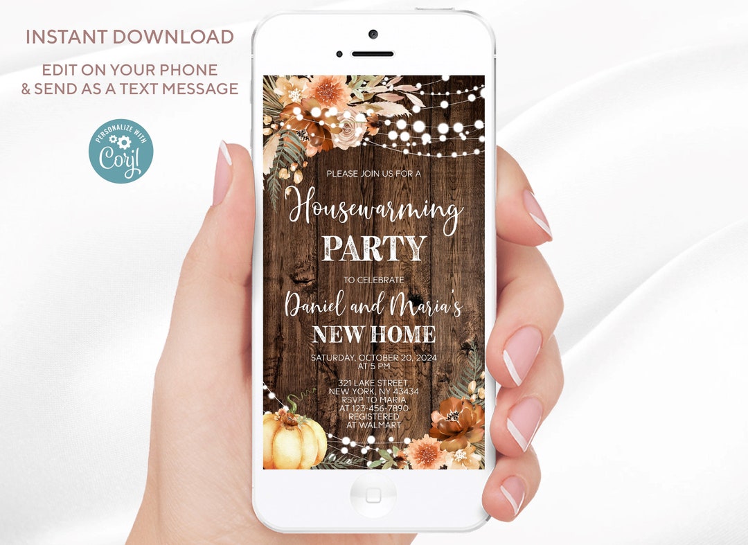 Editable Electronic Fall Rustic Housewarming Party Invitation Template ...