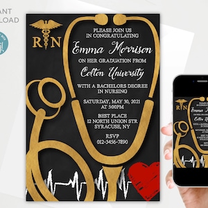 Nursing Graduation Invitation Template | Online Editable Nurse ...