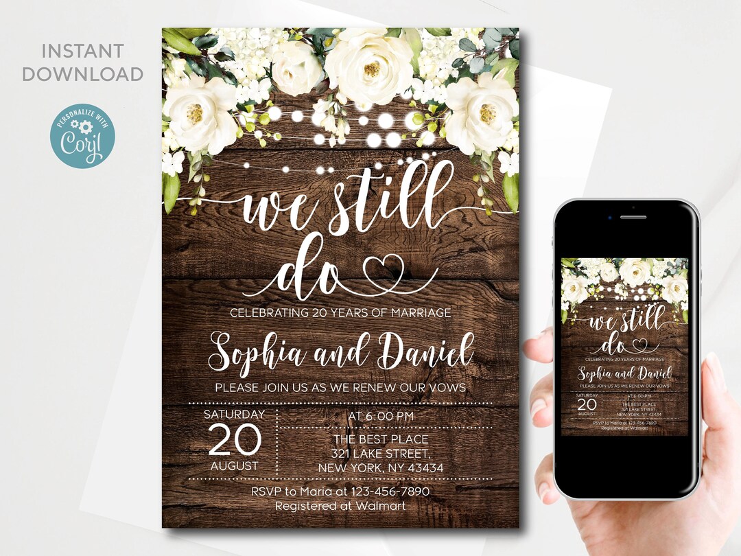 Rustic Vow Renewal Invitation Template: Floral Wood (digital Download ...