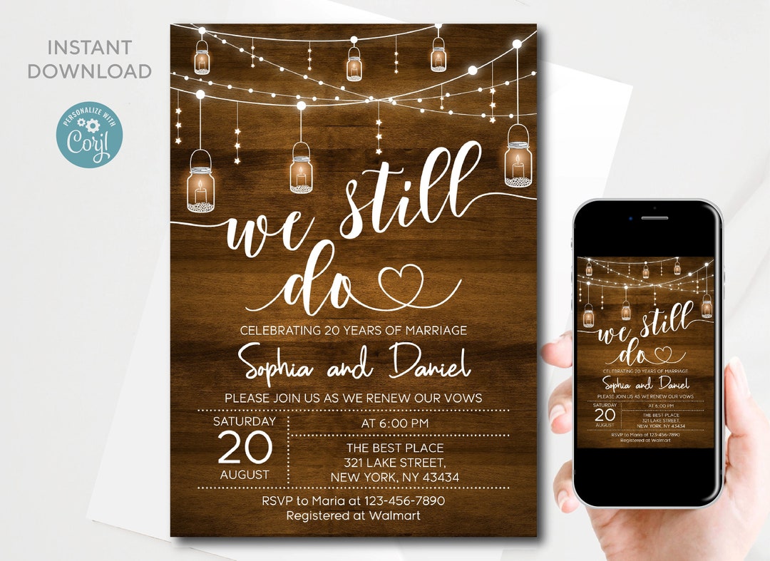 Rustic Vow Renewal Invitation Template: Editable Text (digital Download ...