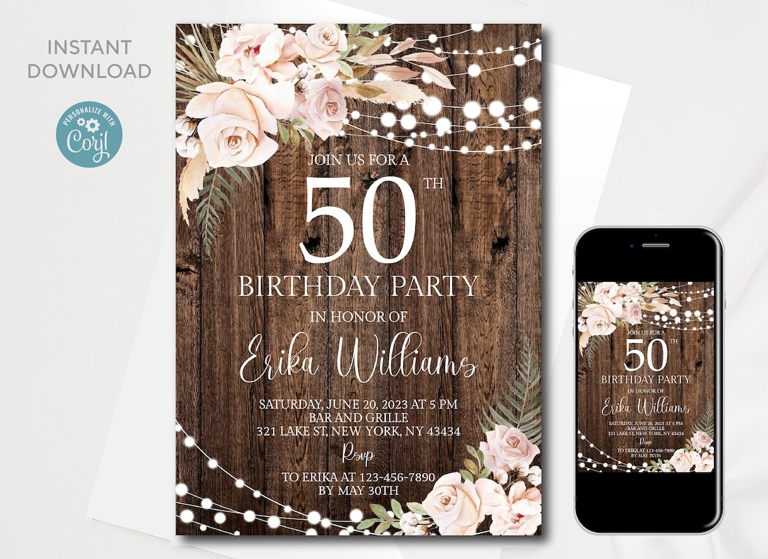 Editable 50th Birthday Invitation Digital Template | All Text is ...