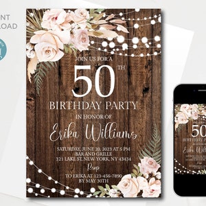 Editable 50th Birthday Invitation Digital Template | All Text is ...