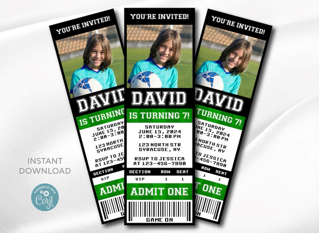 Editable Soccer Ticket Invitation | Digital Template With Photo ...
