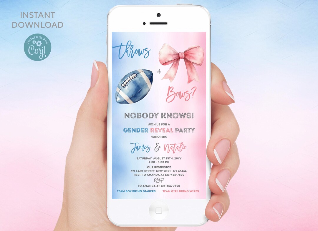 Throws and Bows Gender Reveal Invitation: Text Message Template ...
