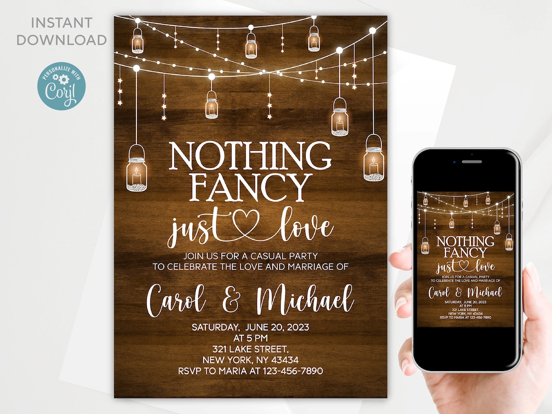 Rustic Wedding Invitation Template: Mason Jar Lights (digital Download ...