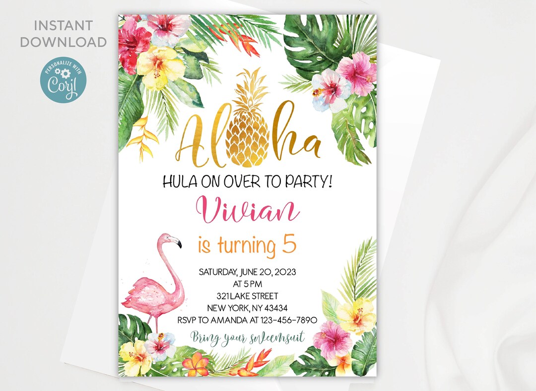 Editable Aloha Birthday Invitation Template | Hawaiian Birthday ...