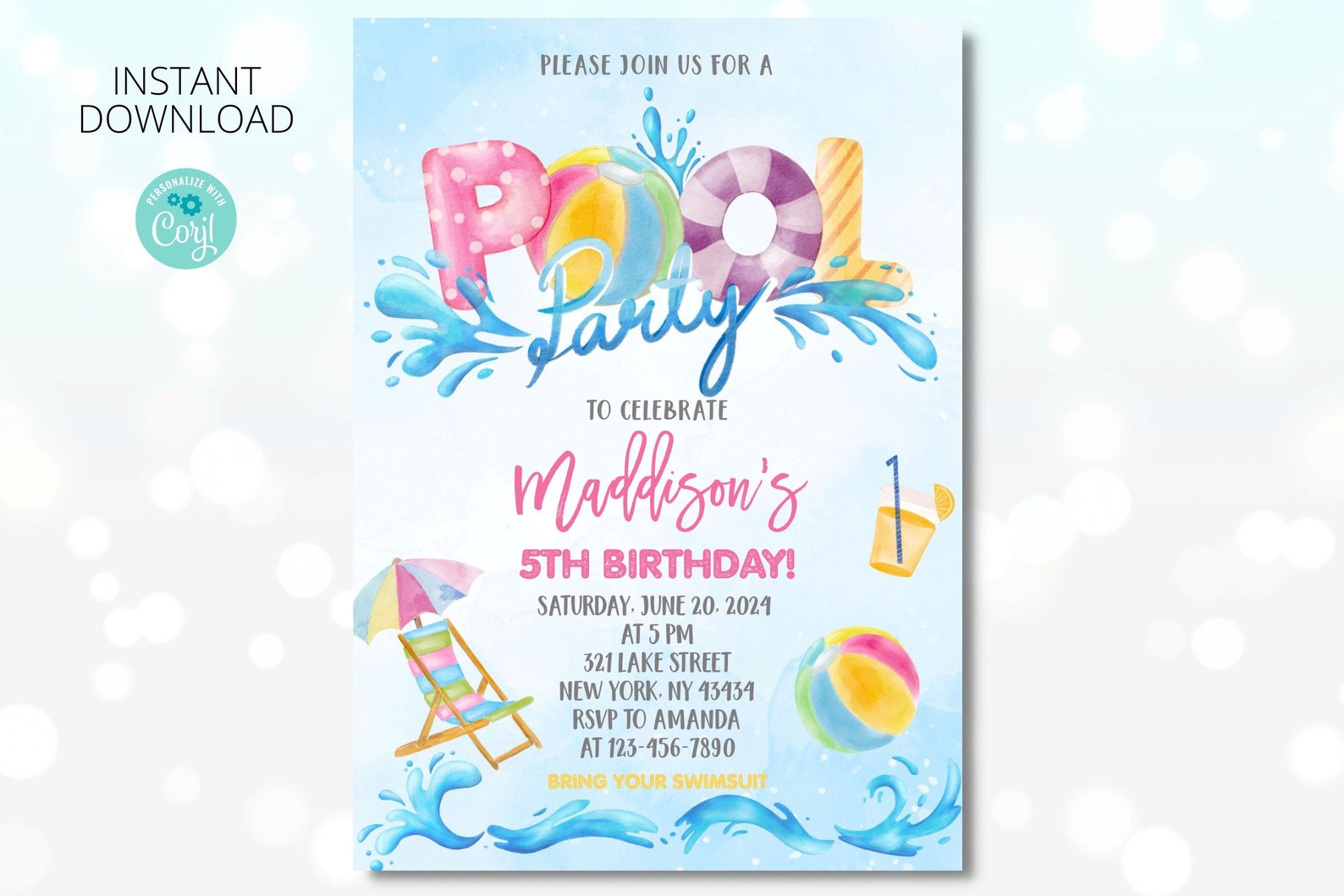 Editable Pool Party Invitation Template Birthday Party - Etsy