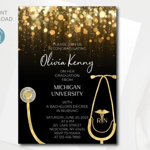 Nursing Graduation Invitation Template, Online Editable Nurse ...