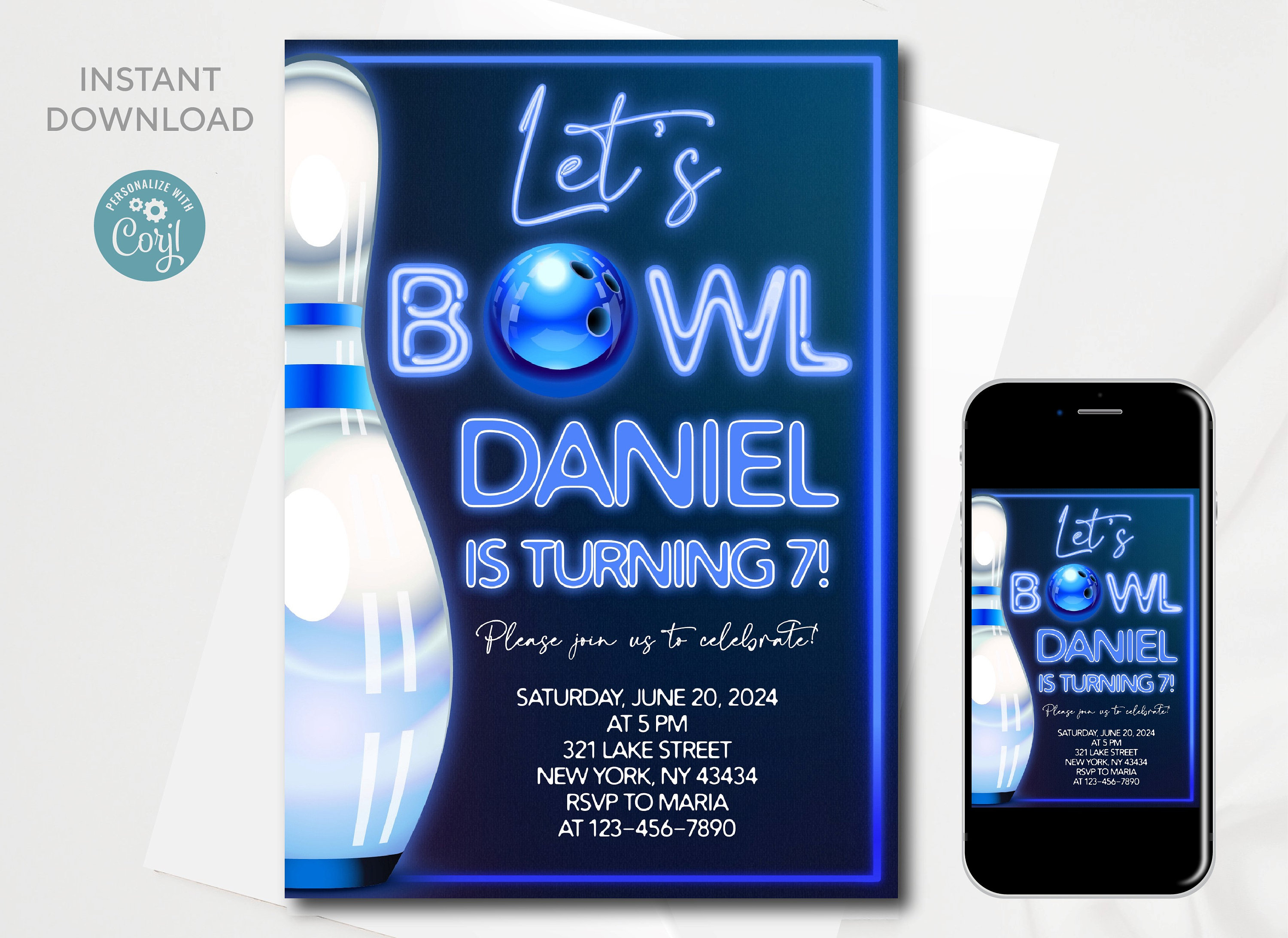 Editable Bowling Birthday Invitation Template Bowling Party - Etsy