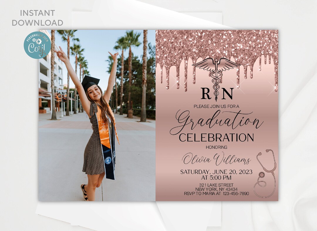 Nursing Graduation Invitation Template With Photo | Editable Nurse ...