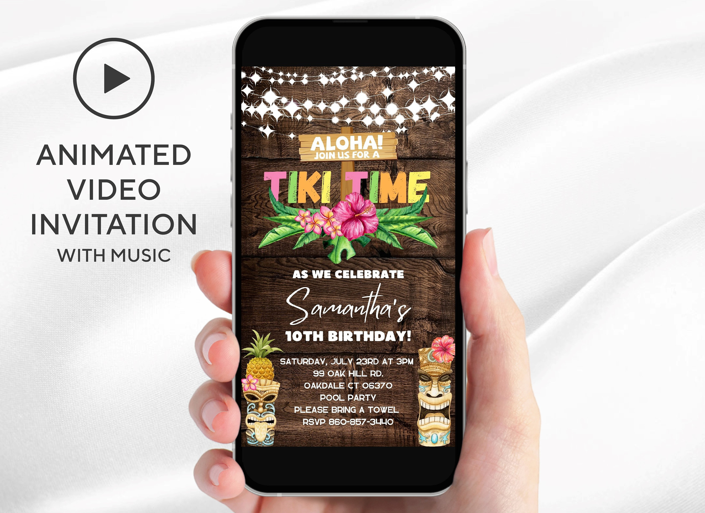 Animated Hawaiian Tiki Ttime Birthday Invitation Video Tiki Luau ...