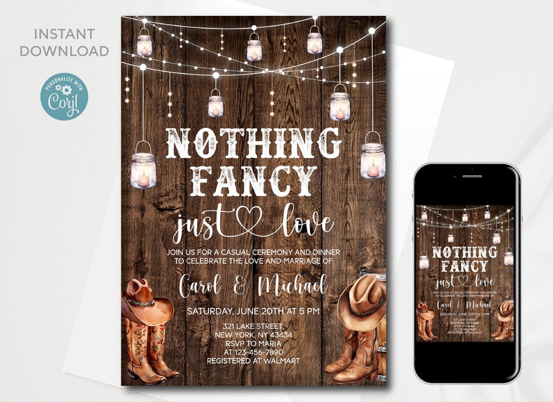 Rustic Western Wedding Invitation Template: Cowboy & Cowgirl (digital ...