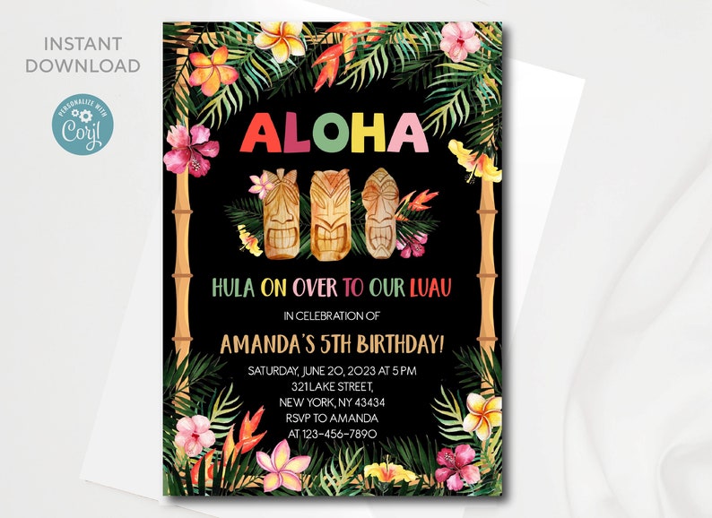 Hawaiian Luau Birthday Invitation Editable Tiki Gods - Etsy