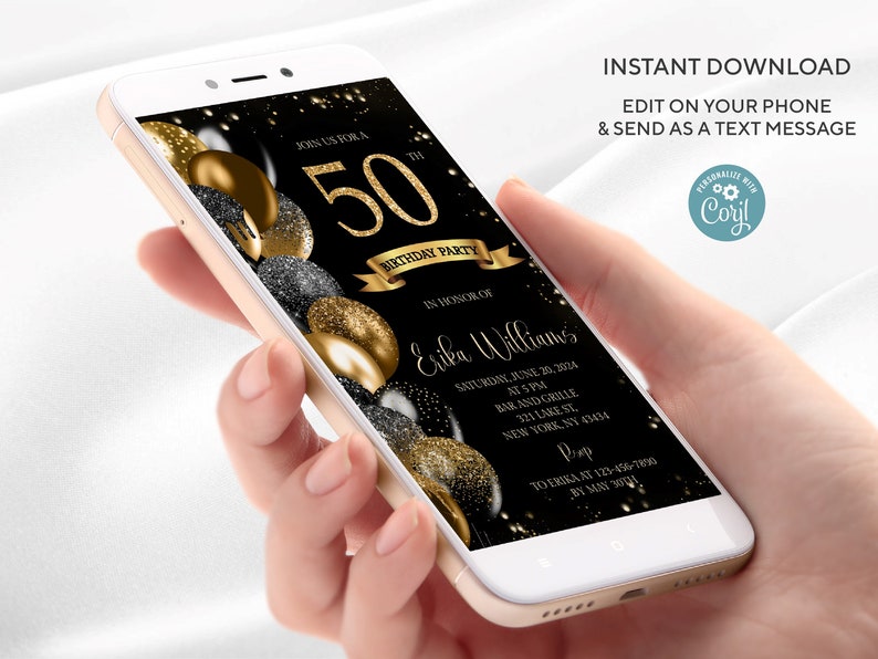 Editable Electronic 50th Birthday Invitation Template Black - Etsy