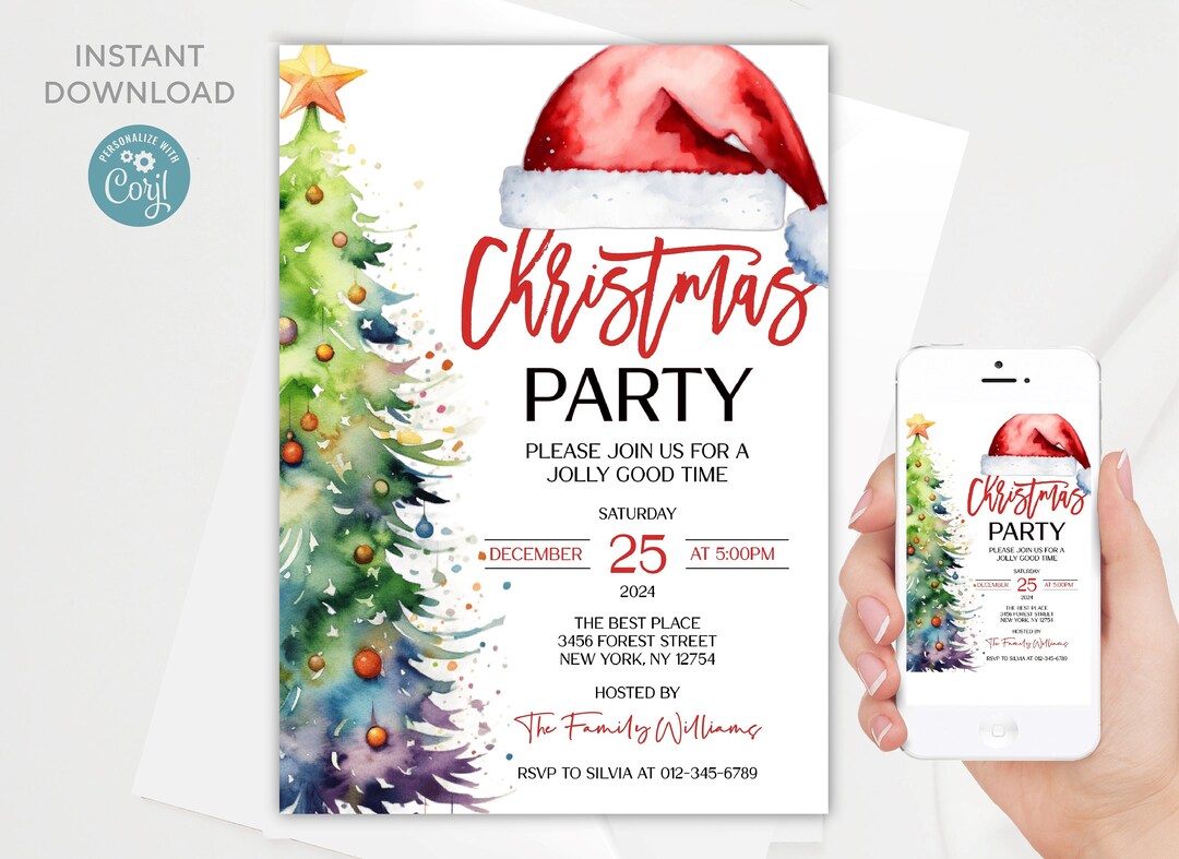 Editable Christmas Holiday Party Invitation Template | Holiday Party ...