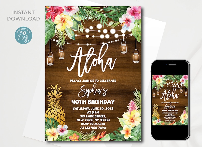Editable Aloha Birthday Invitation Template Any Age - Etsy