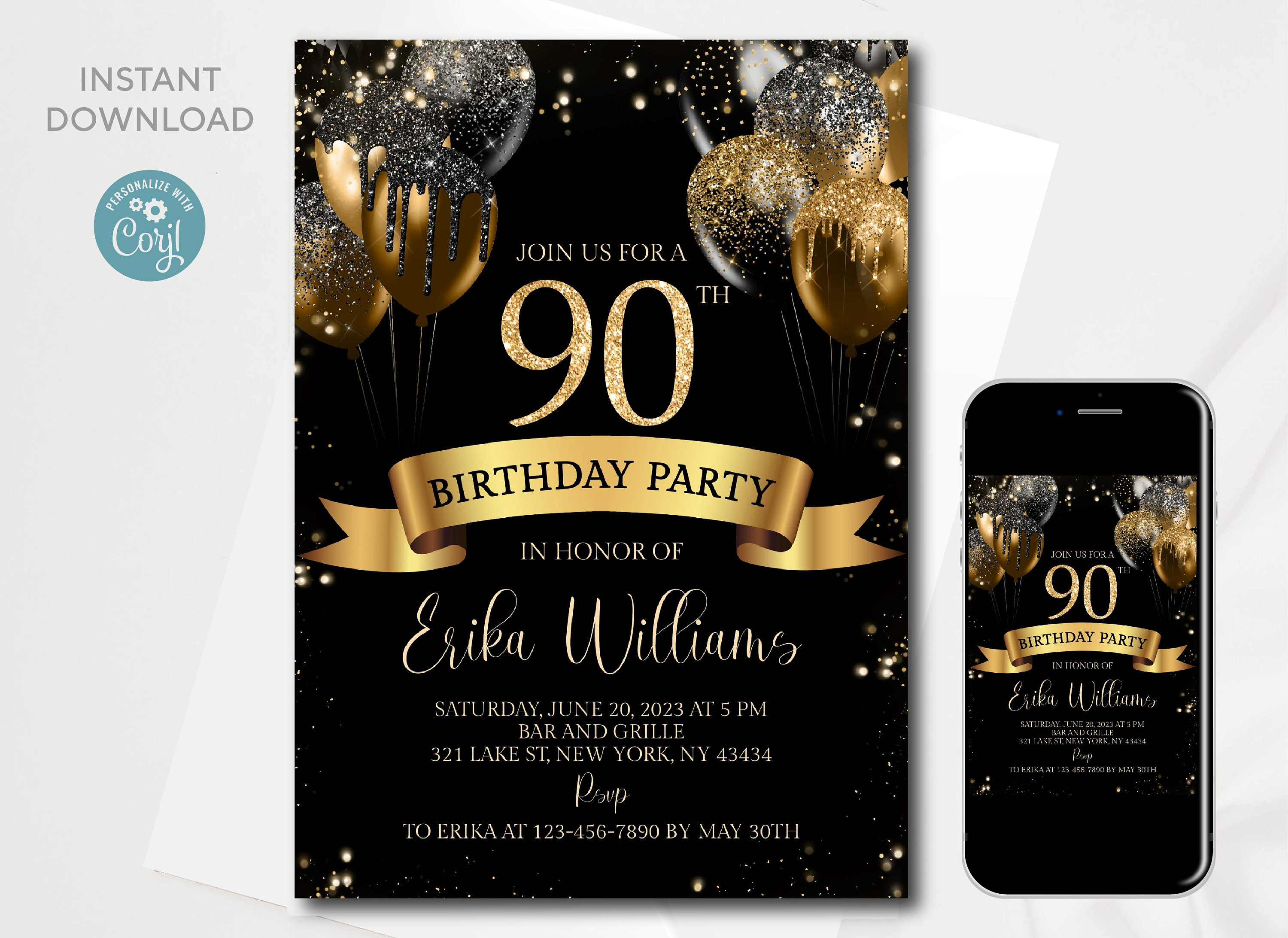 90th Birthday Invitation Card Templates