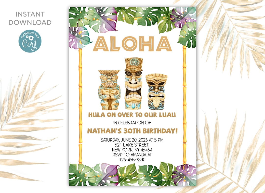 Invitación de cumpleaños editable de Aloha / Invitación de cumpleaños ...
