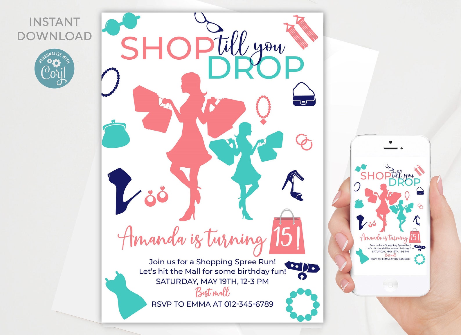 Editable Shop Till You Drop Birthday Invitation Digital - Etsy