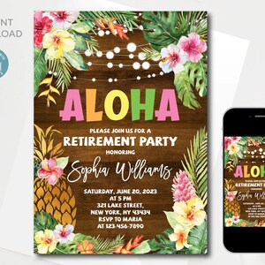 Aloha Retirement Party Invitation Template: Editable Tropical Design ...