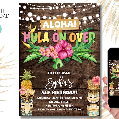 Editable Hawaiian Luau Birthday Invitation Tiki Luau Birthday - Etsy