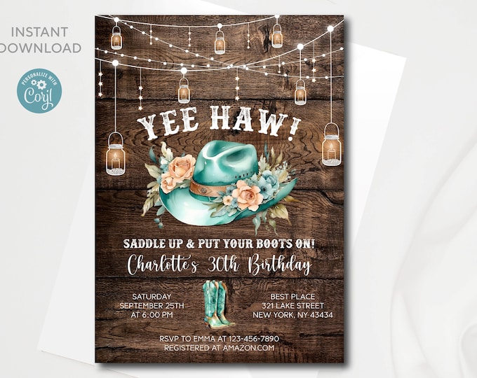 Western Cowgirl Birthday Invitation Editable Rustic 30th Birthday ...