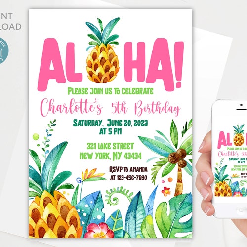 Editable Aloha Birthday Invitation Hawaiian Baby Birthday - Etsy
