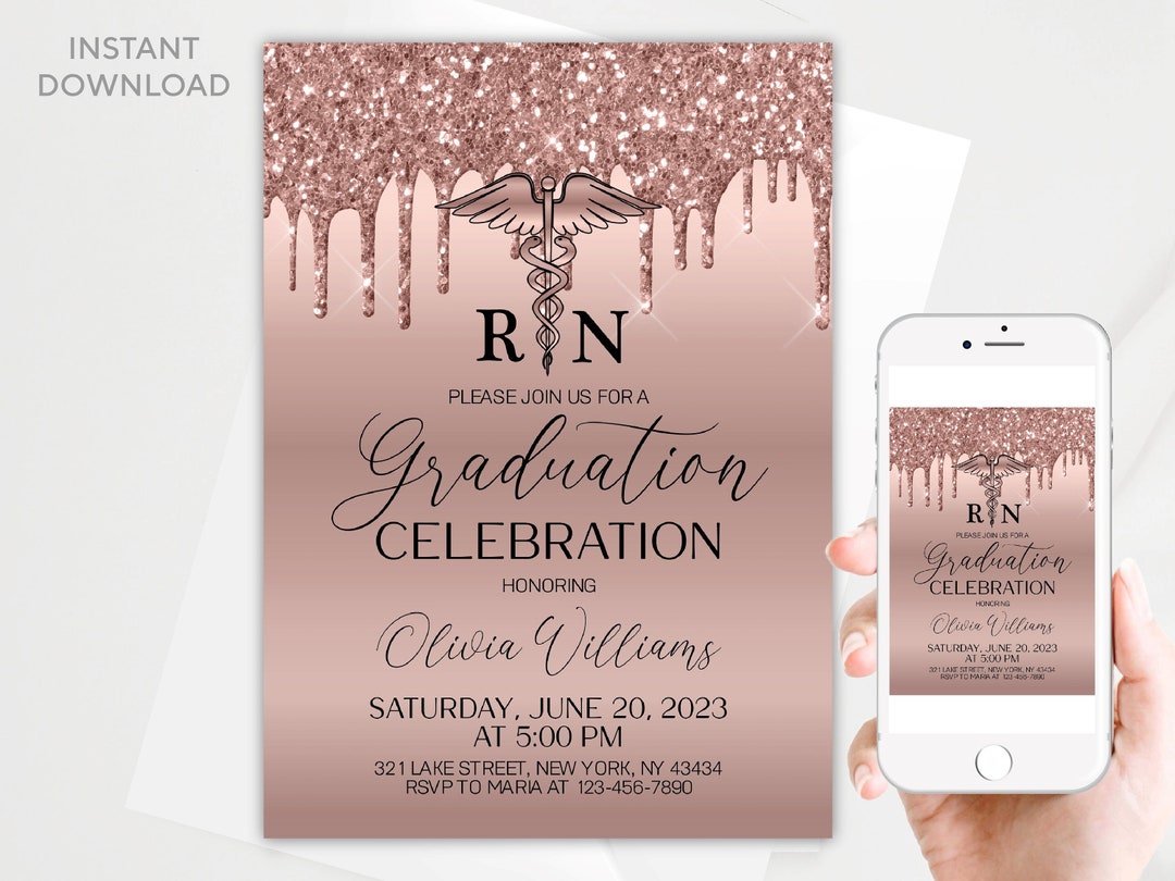 Editable Nursing Graduation Invitation Template, Online Editable ...