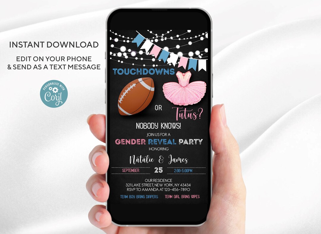 Touchdowns or Tutus Gender Reveal Invitation (digital Template) - Etsy