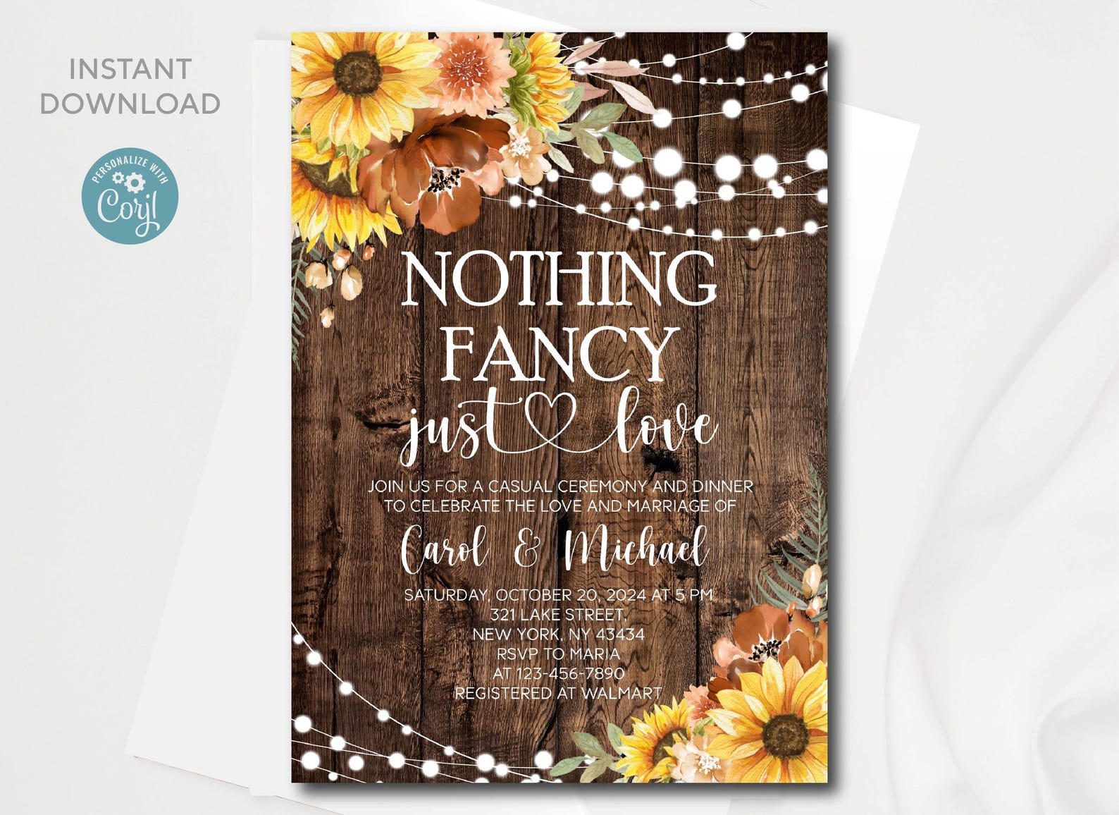 Rustic Sunflower Wedding Invitation Template (instant Download) - Etsy