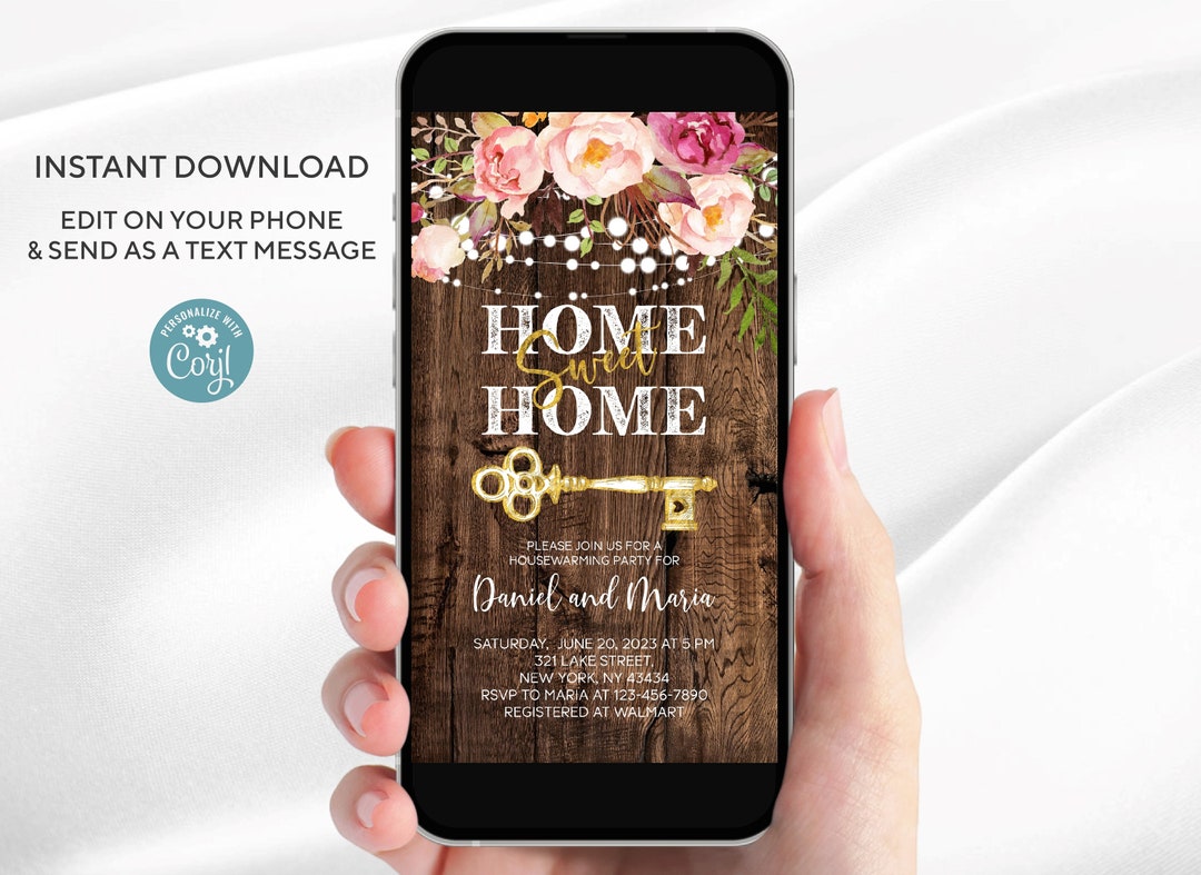 Editable Electronic Rustic Home Sweet Home Invitation Template ...