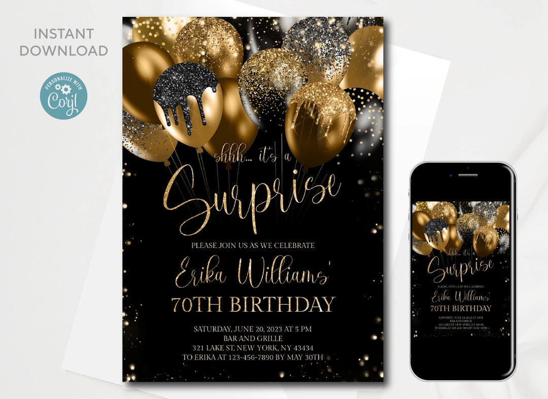 Editable Surprise 70th Birthday Invitation Digital | Editable Template ...