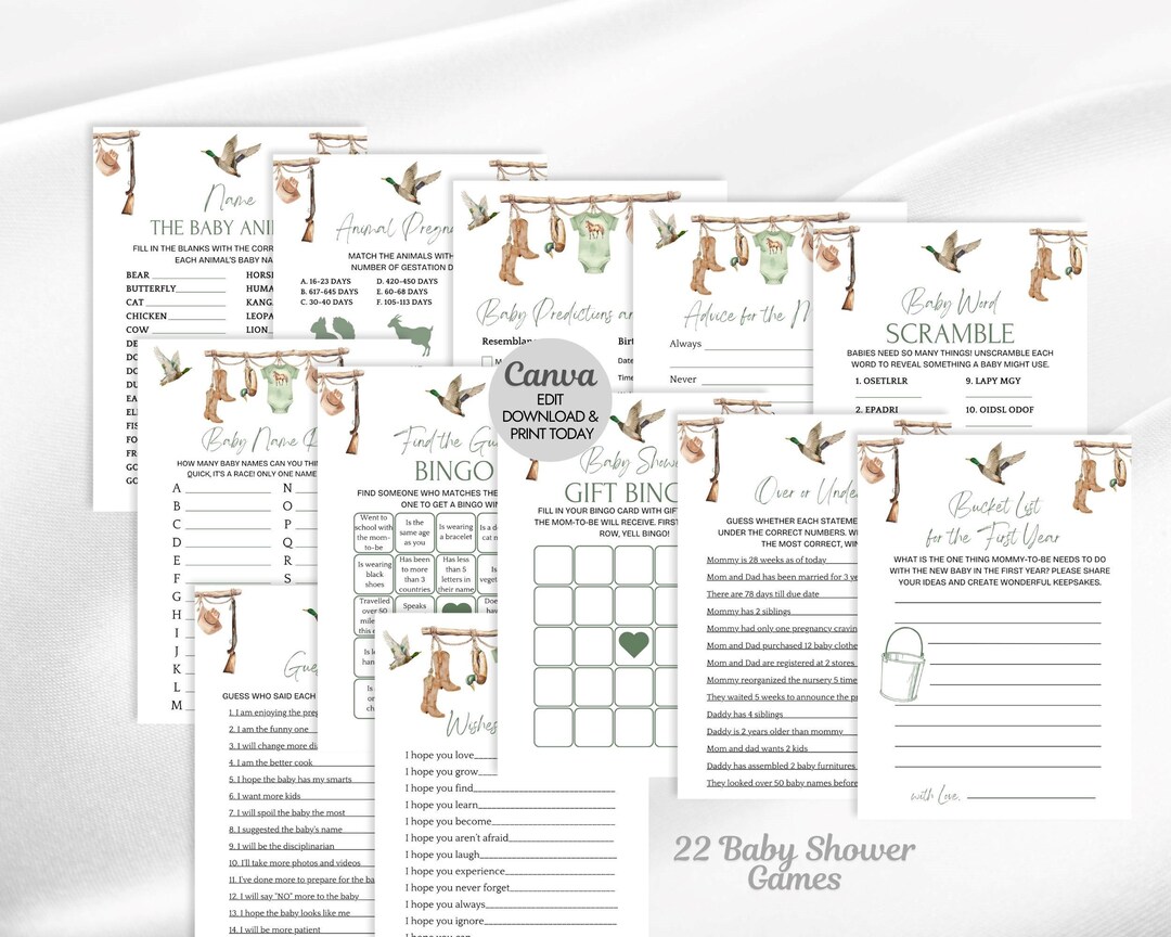 Editable Little Hunter Baby Shower Games Bundle: 22 Printable ...