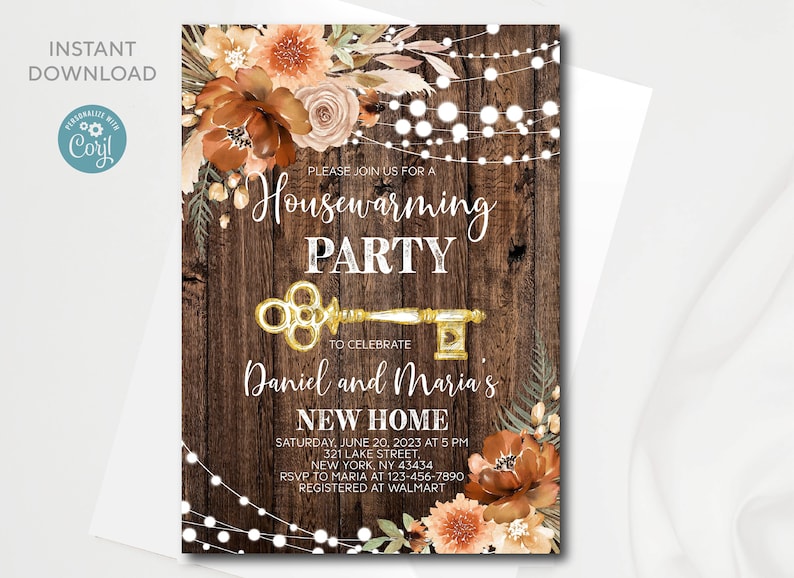 Editable Rustic Housewarming Party Invitation Template Burnt - Etsy