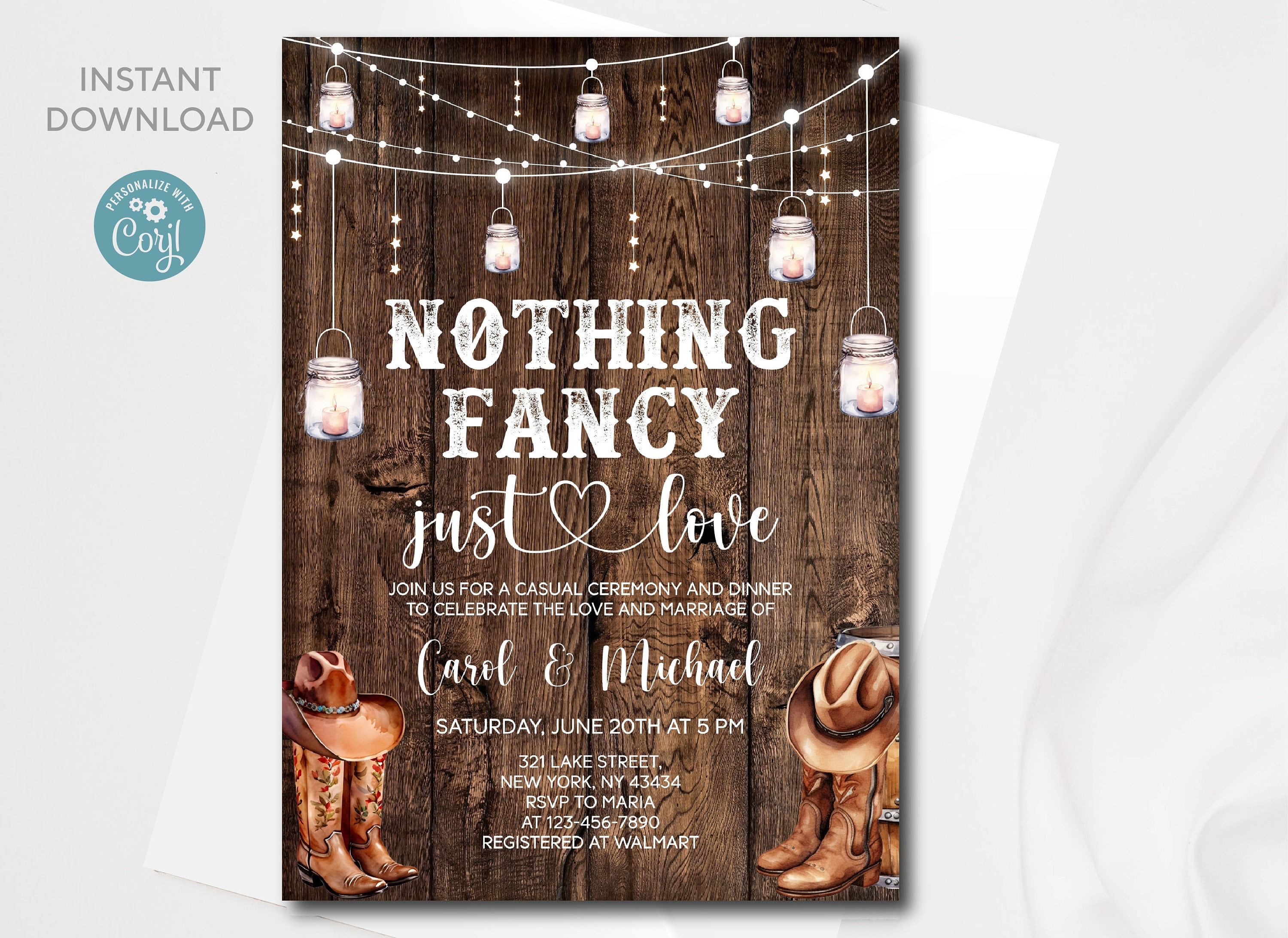 Rustic Western Wedding Invitation Template: Cowboy & Cowgirl (digital ...