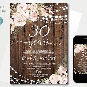 30th Wedding Anniversary Invitation | Editable 30th Anniversary ...