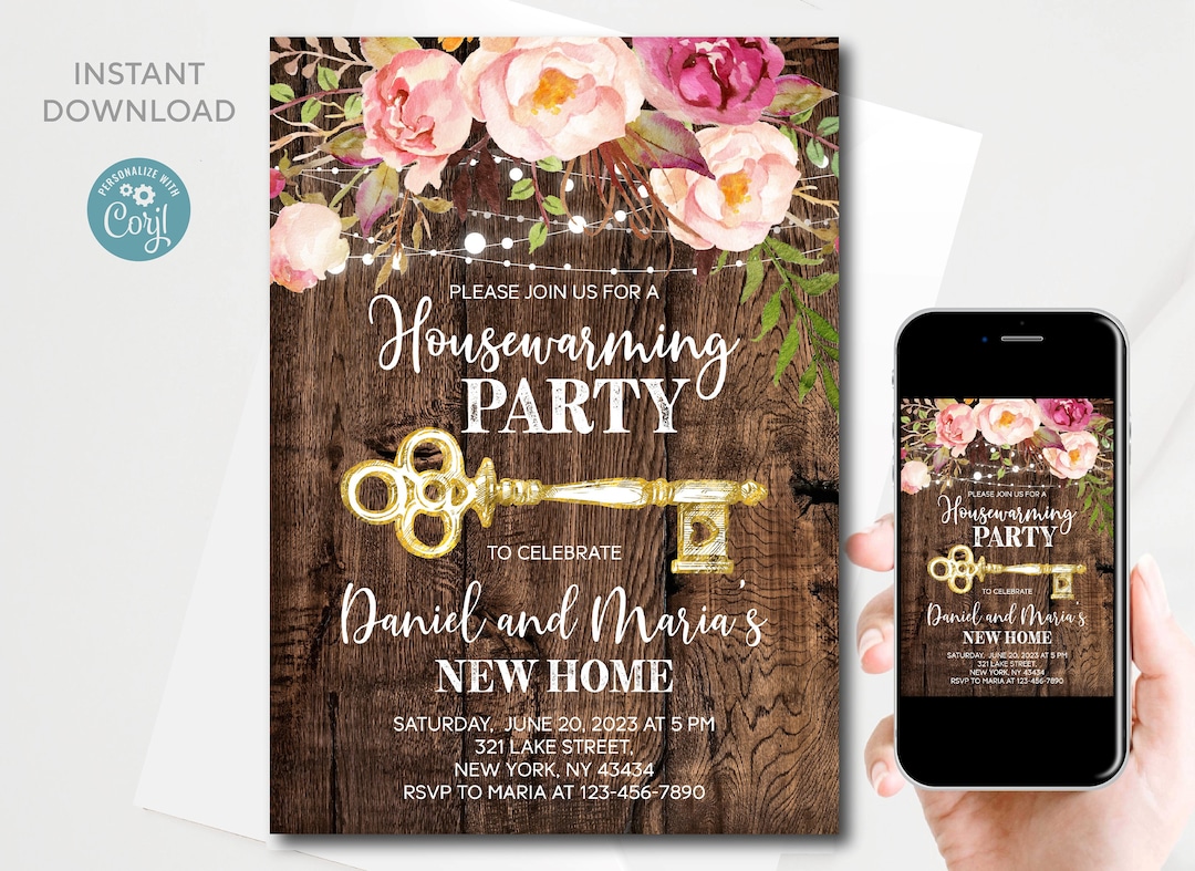 Editable Rustic Housewarming Party Invitation Template, New House ...