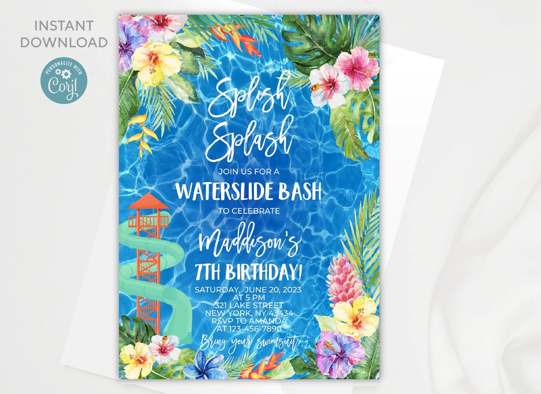 Editable Water Slide Party Invitation Template | Birthday Invitation ...