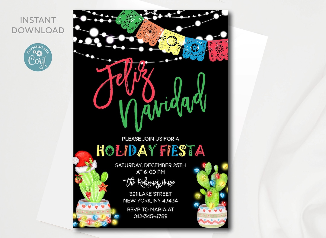 Feliz Navidad Invitation Template: Editable Mexican Fiesta (instant Download) - Etsy