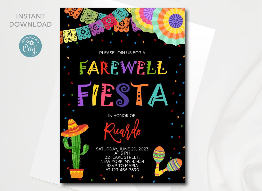 Farewell Fiesta Invitation Template | Editable Mexican Farewell Party ...