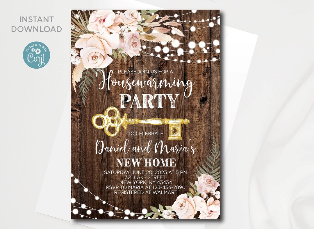 Editable Rustic Housewarming Party Invitation Template | Boho Floral ...