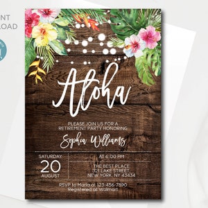 Editable Aloha Retirement Party Invitation Template | Hawaiian ...
