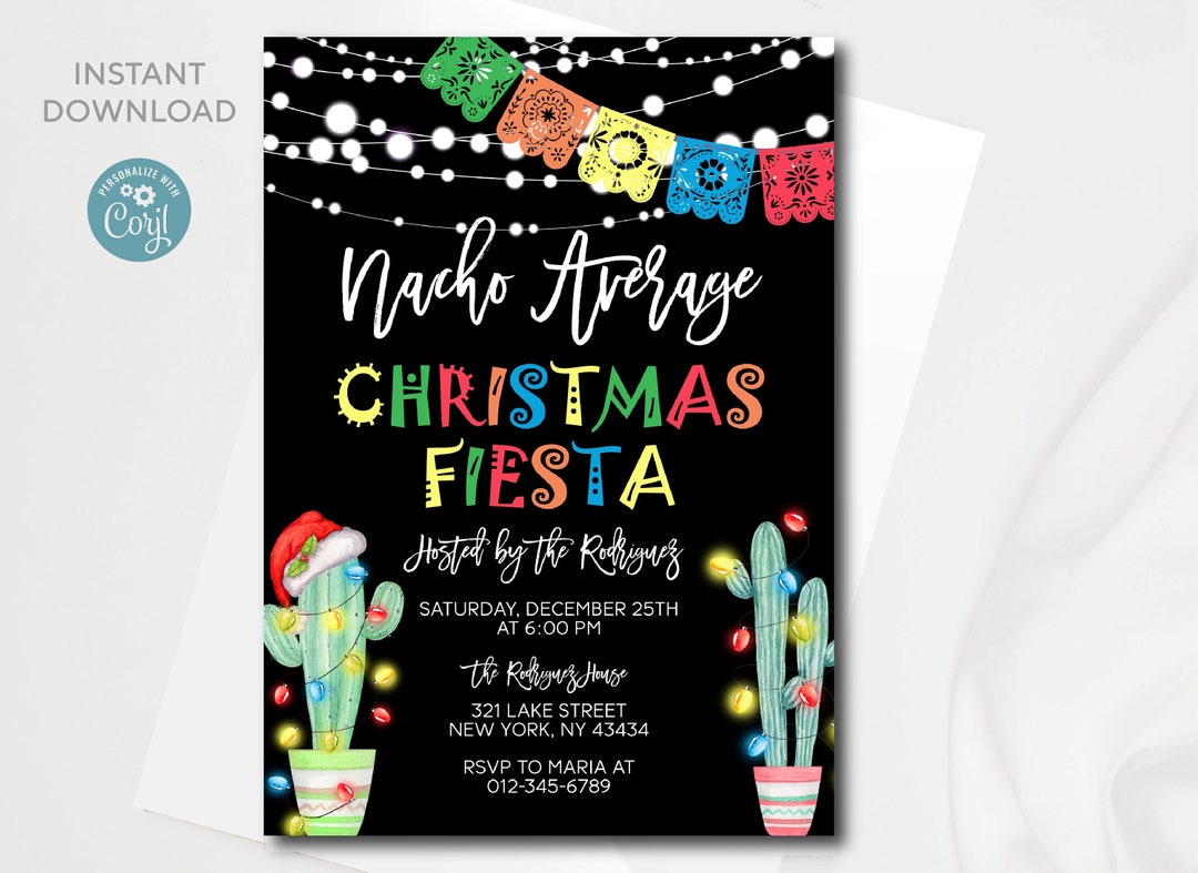 Editable Nacho Average Christmas Fiesta Invitation (digital Download ...